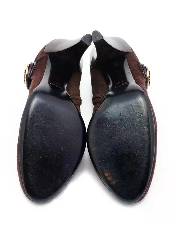 Gucci Suede Ankle Boots With Gold-tone Emblem
