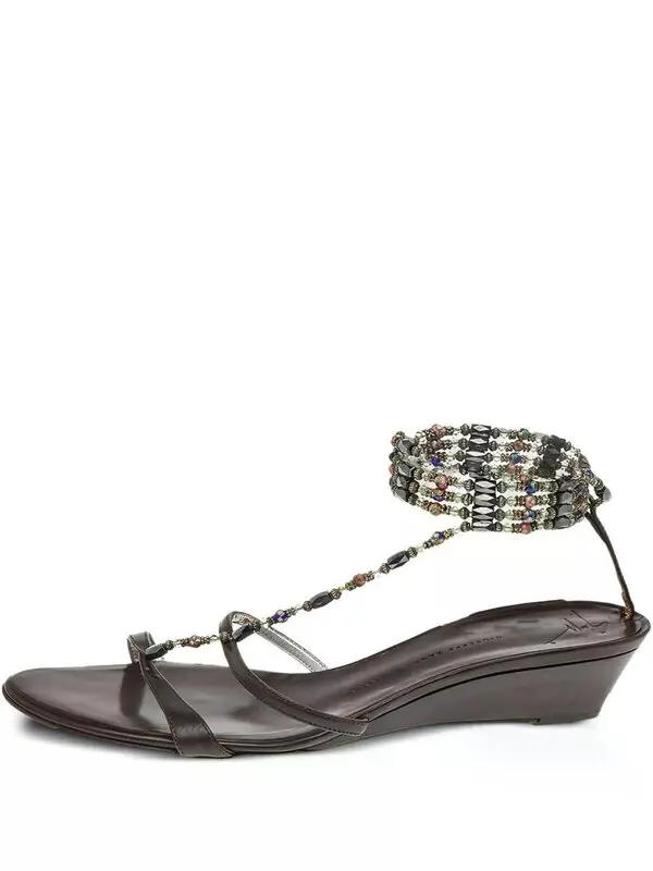 GIUSEPPE ZANOTTI Beaded Ankle-strap Wedge Sandals - Brown