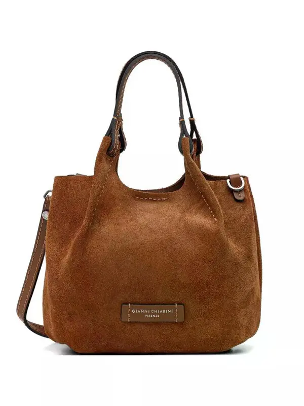GIANNI CHIARINI Suede Top Handle Shoulder Bag - Brown