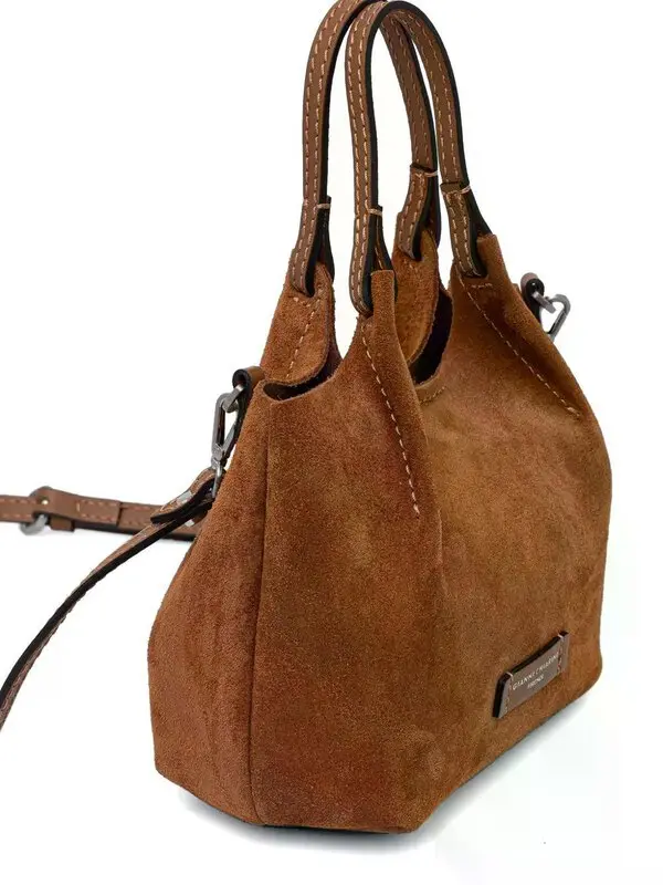 GIANNI CHIARINI Suede Top Handle Shoulder Bag - Brown