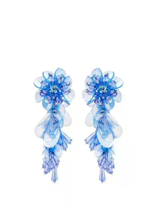 Oscar De La Renta Flower Beaded Drop Earrings - Blue