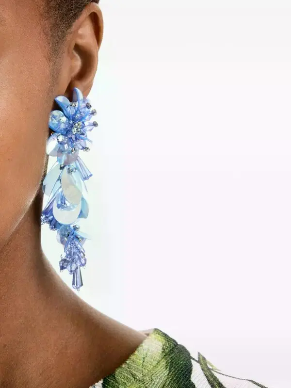 Oscar De La Renta Flower Beaded Drop Earrings - Blue