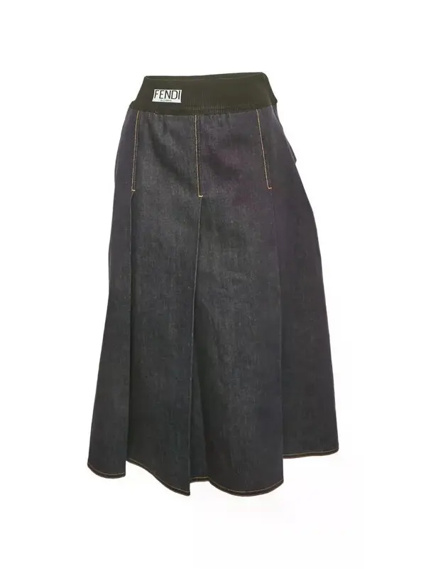 Fendi Denim Pleated Midi Skirt