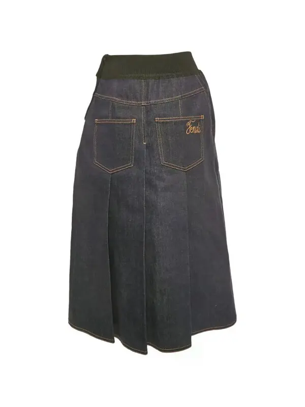 Fendi Denim Pleated Midi Skirt