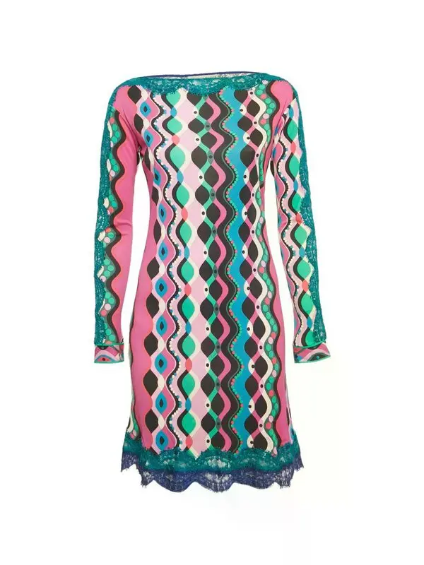 Emilio Pucci Printed Lace-trim Midi Dress