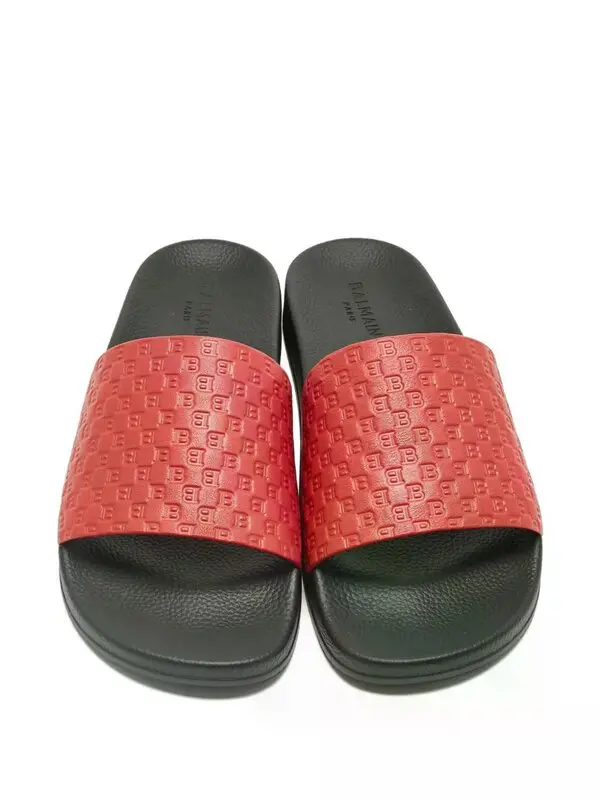 Balmain Monogram Leather Slides