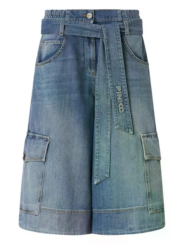 Pinko Denim Utility Bermuda Shorts With Belt