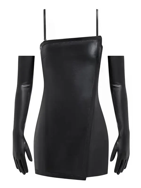 Manière De Voir Leather Playsuit Set With Detachable Gloves - Black