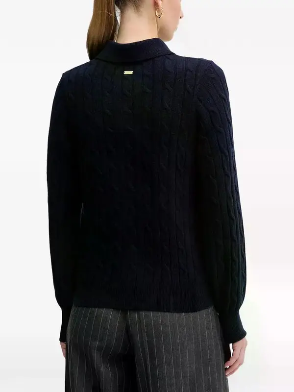 Barbour Evie Cable Knit Polo Top - Blue