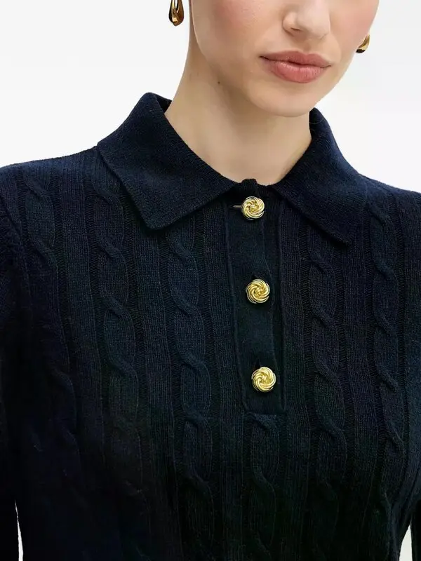 Barbour Evie Cable Knit Polo Top - Blue