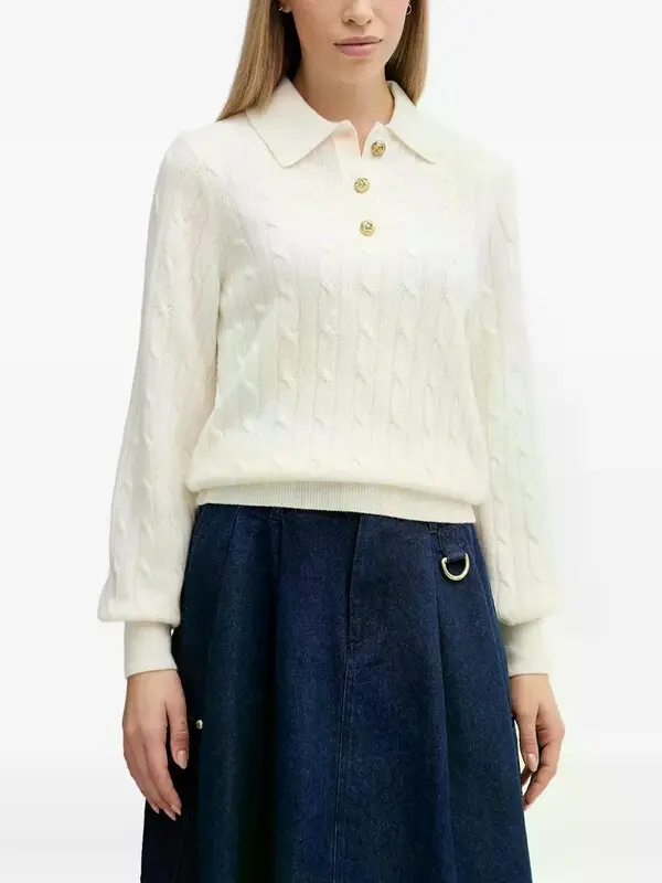 Barbour Evie Cable-knit Polo Top - Neutrals
