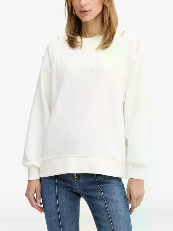 Elisabetta Franchi Jersey Sweatshirt With Cut-out Shoulders And Embroidered Logo - Neutrals