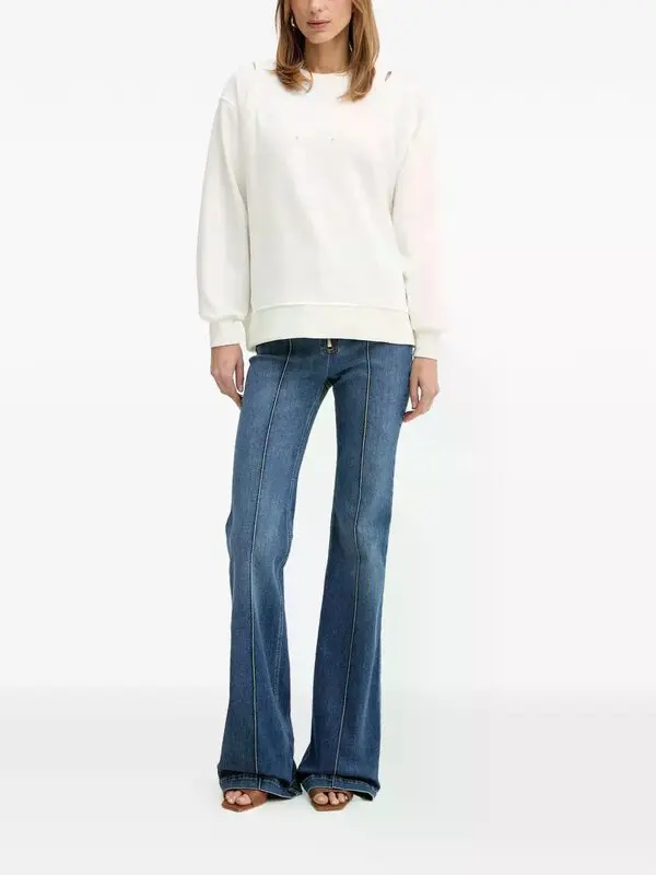 Elisabetta Franchi Jersey Sweatshirt With Cut-out Shoulders And Embroidered Logo - Neutrals