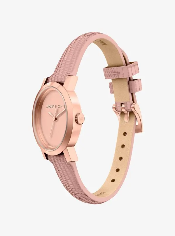 Michael Kors Petite Maude Rose Gold-tone And Lizard Embossed Leather Watch In By
