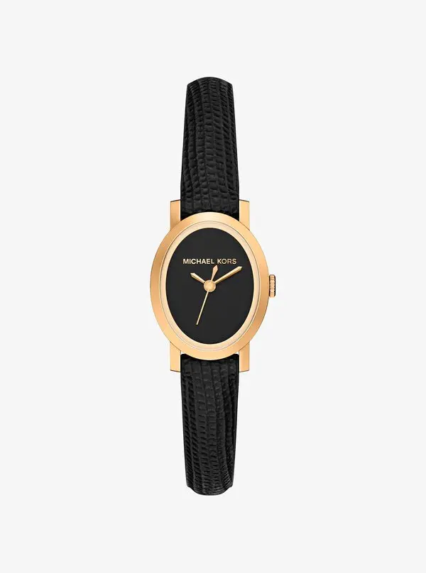 Michael Kors Petite Maude Gold-tone And Lizard Embossed Leather Watch - Black