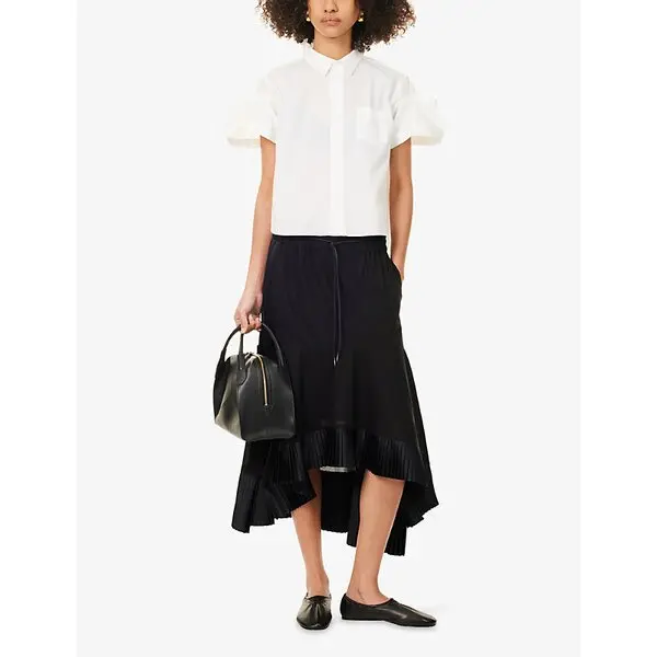Sacai Pleated Asymmetric Midi Skirt