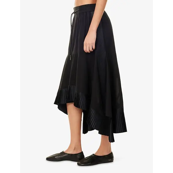 Sacai Pleated Asymmetric Midi Skirt