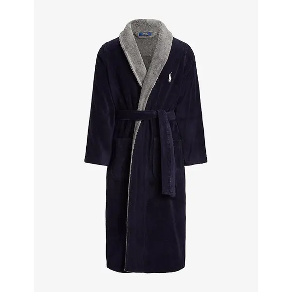 Polo Ralph Lauren Shawl-collar Cotton-terry Bath Robe Xxl/xxxl - Cruise Navy Nevis Pp