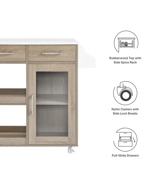 MODWAY Culinary Kitchen Cart With Spice Rack - Oak White