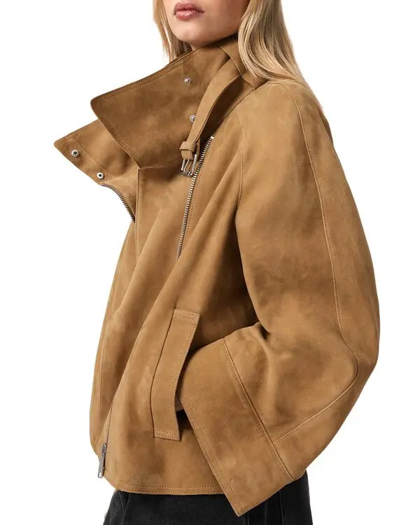 ALLSAINTS Rhodes Suede Jacket - Camel Brown