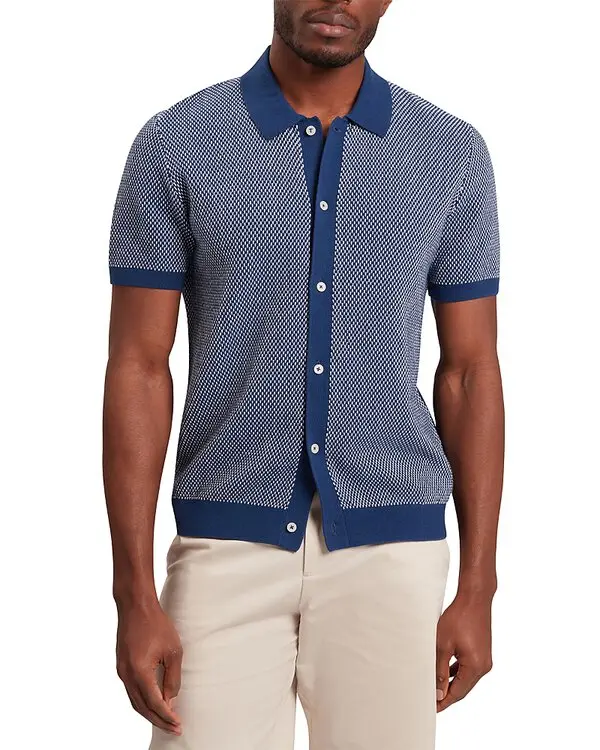 Ted Baker London Noliva Short Sleeve Small Stitch Button Through Polo - Mid Navy