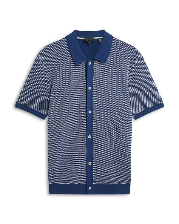 Ted Baker London Noliva Short Sleeve Small Stitch Button Through Polo - Mid Navy