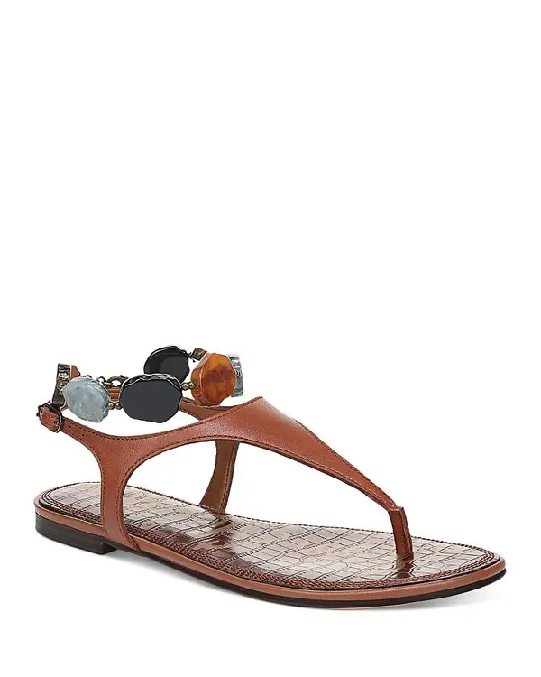 Sam Edelman Canna Embellished Leather Sandals - Rich Cognac