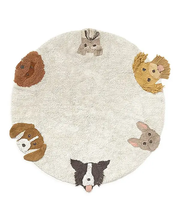 LORENA CANALS Wouf Wouf Washable Rug Dogs 4'7x4'7 Round Area Rug - Toffee