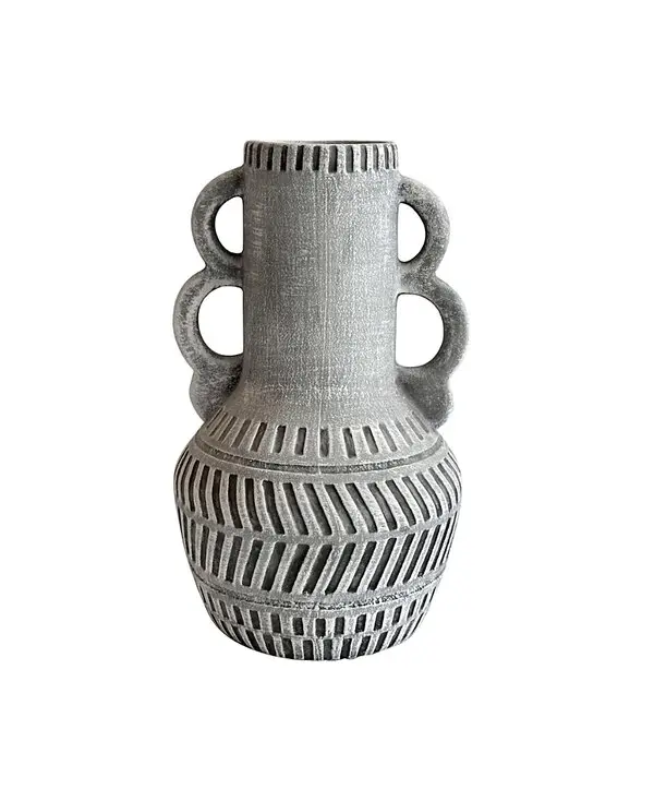 TOV FURNITURE Earthenware Aztec Handled Flower Vase - Slate