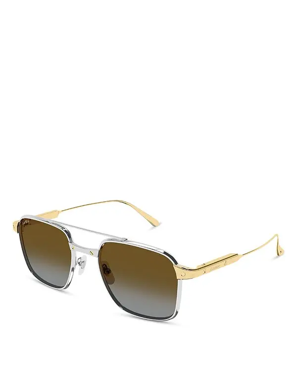CARTIER Rectangular Sunglasses, 54mm - Silver/brown
