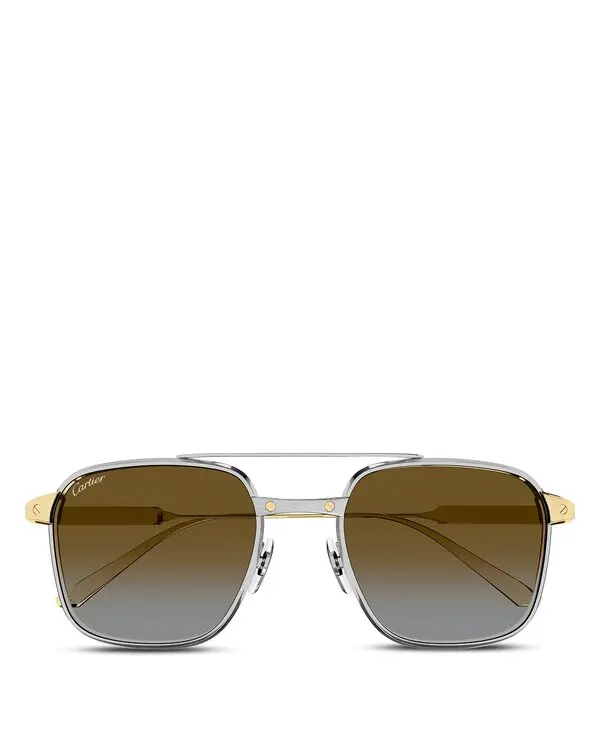 CARTIER Rectangular Sunglasses, 54mm - Silver/brown
