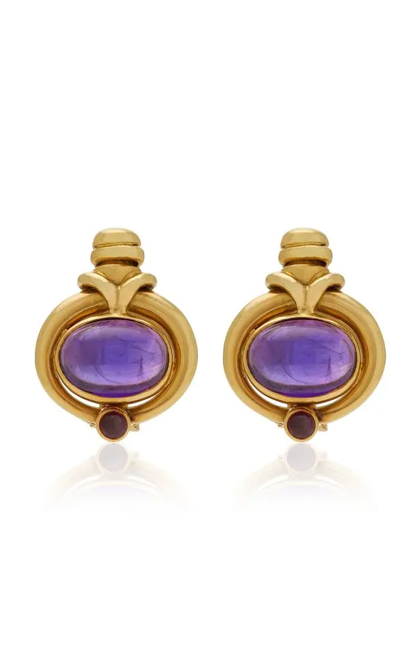 FOR FUTURE REFERENCE VINTAGE 1980's Amethyst And Ruby Cabochon Earrings