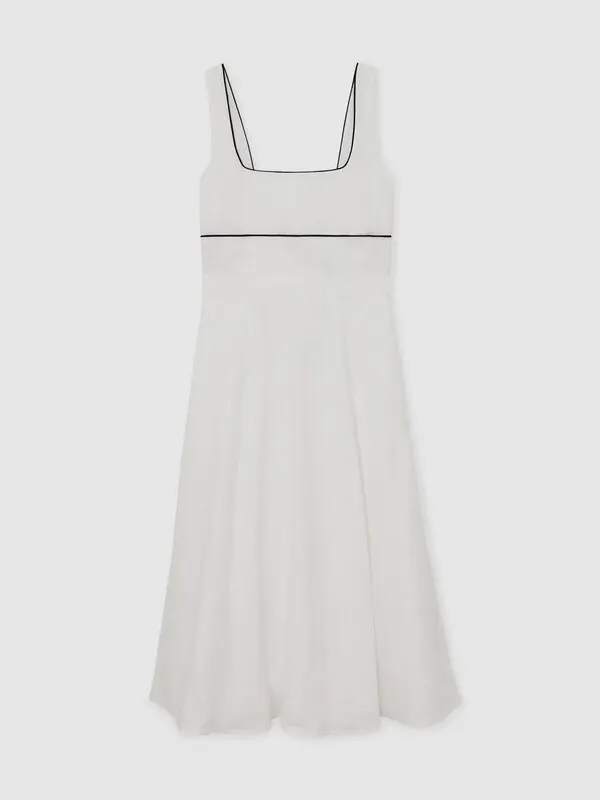 REISS Dorethea Linen Contrast-trim Midi Dress - Ivory