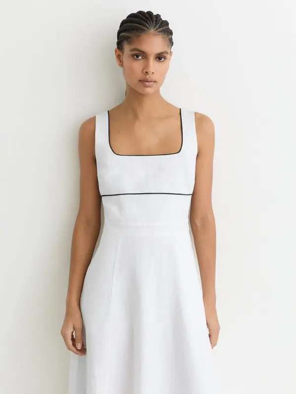 REISS Dorethea Linen Contrast-trim Midi Dress - Ivory