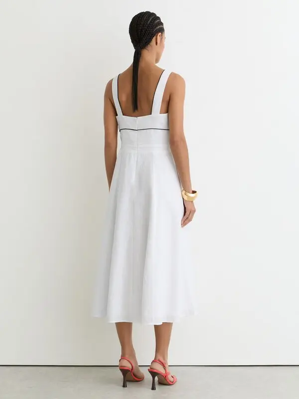 REISS Dorethea Linen Contrast-trim Midi Dress - Ivory