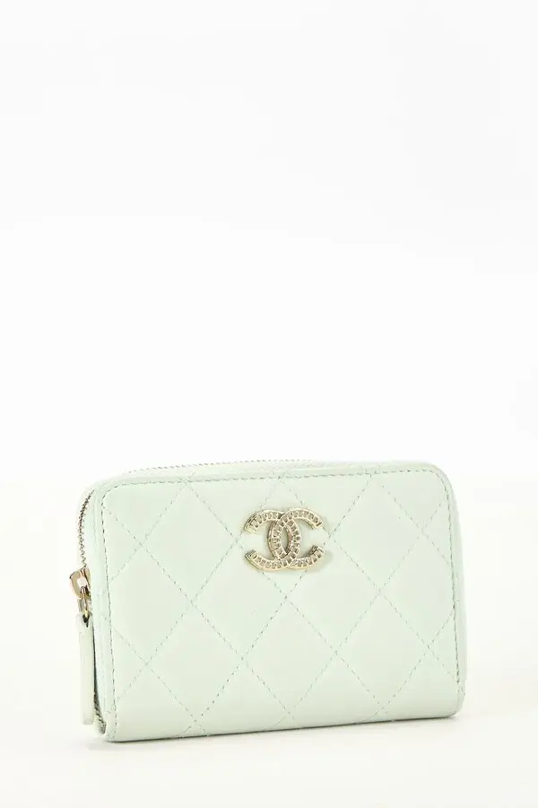 Chanel Lambskin Zip Around Coin Purse - Green