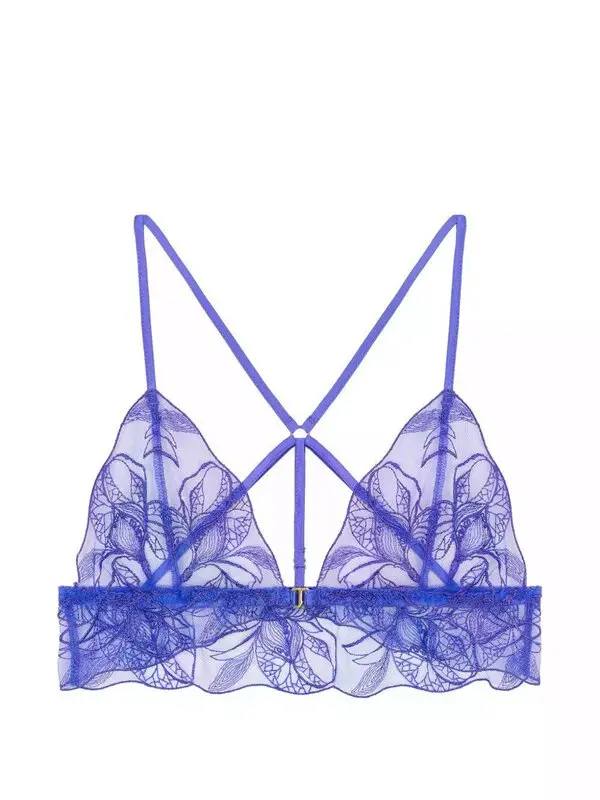 FLEUR OF ENGLAND Iris Boudoir Floral-embroidery Bra - Blue