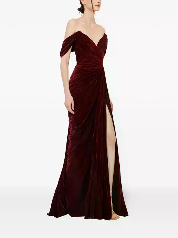 IRIS SERBAN Charlotte Off-shoulder Slit Maxi Dress