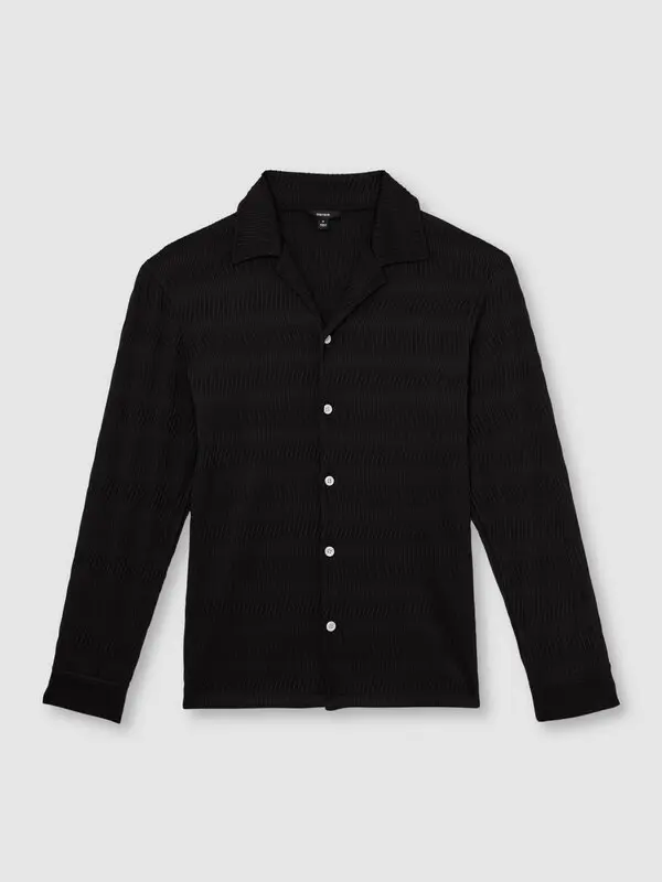 REISS Temi Wave-jacquard Cuban-collar Shirt Regular-fit