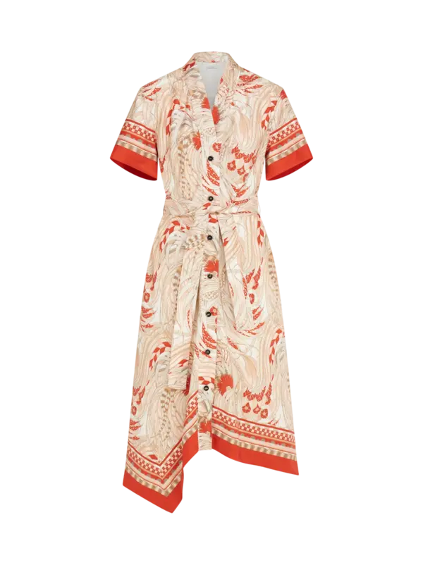 FERRAGAMO Rooster Print Silk Midi Dress - Orange
