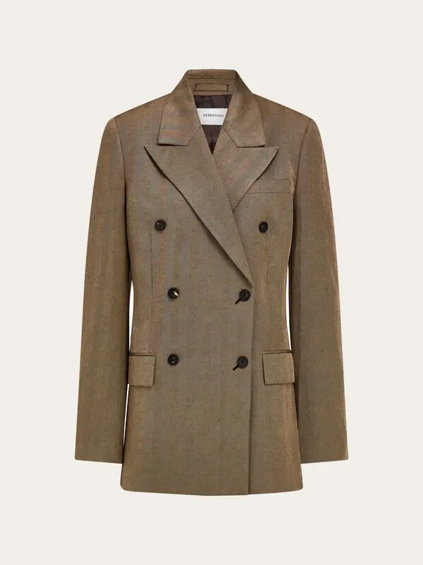FERRAGAMO Double-breasted Linen-blend Blazer - Beige