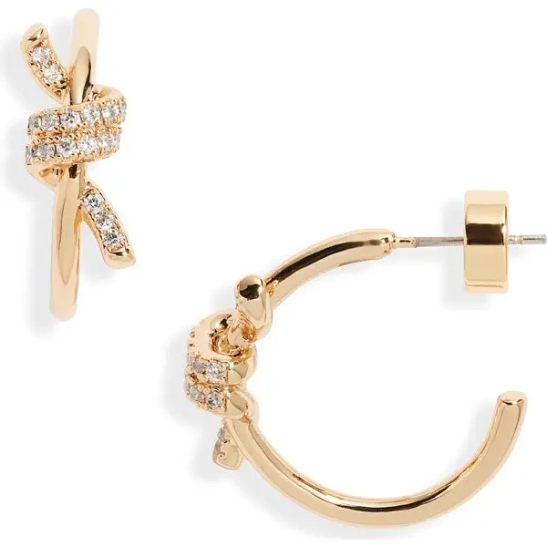 Nordstrom Cubic Zirconia Knot Huggie Hoop Earrings - Clear- Gold