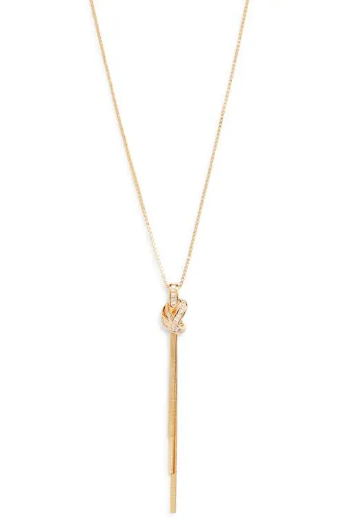 Nordstrom Cubic Zirconia Knot Tassel Pendant Necklace - Clear- Gold