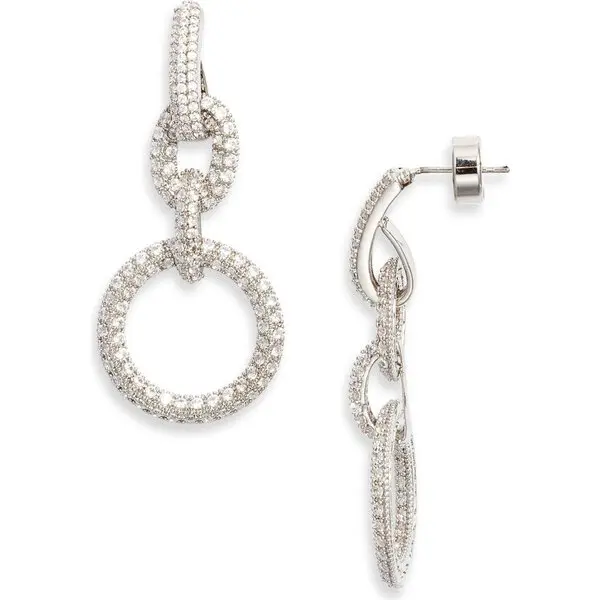 Nordstrom Cubic Zirconia Link Drop Earrings - Clear- Silver