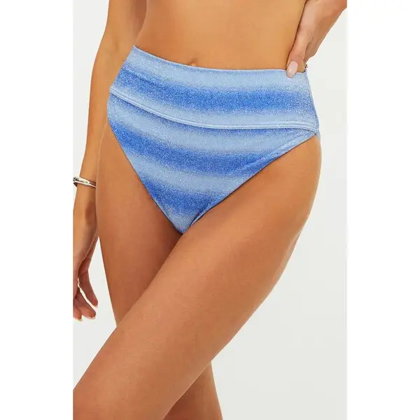 Beach Riot Highway Metallic High Waist Bikini Bottom - Sapphire Sea