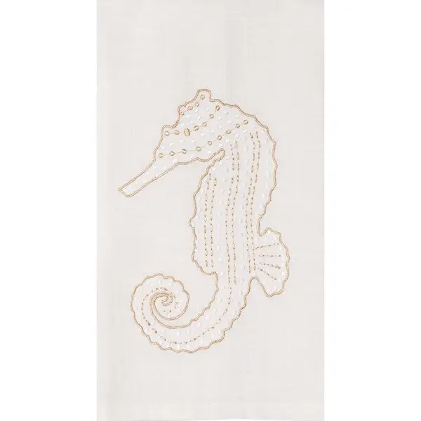 C&F HOME Gold Coast Seahorse 100% Cotton Handtowel - White