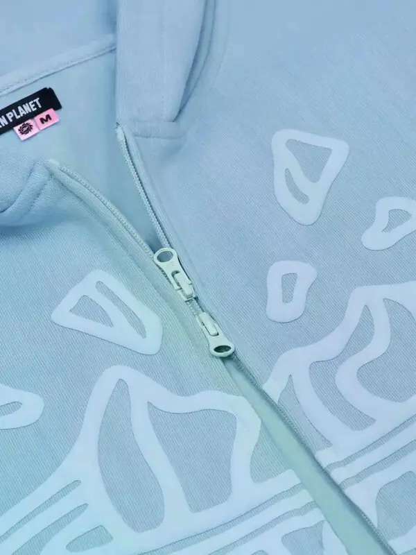 BROKEN PLANET Graphic Print Zip-up Hoodie - Blue
