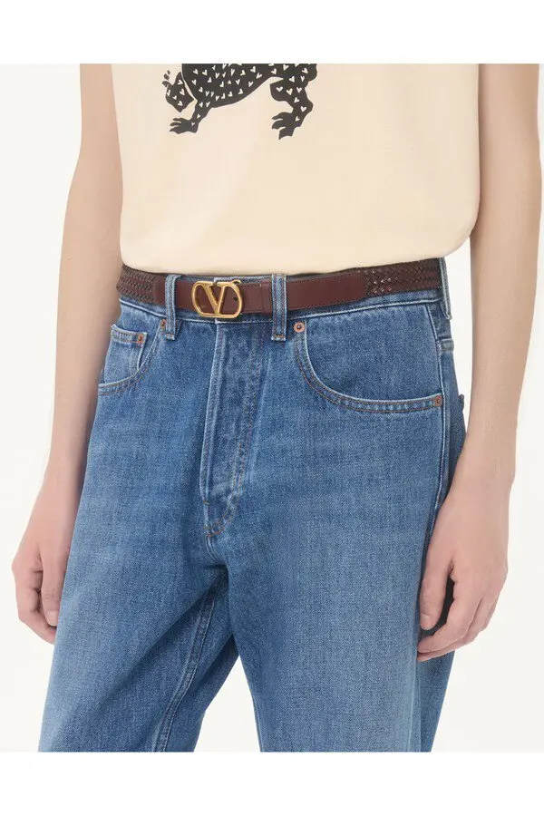 Valentino Garavani Vlogo Signature Braided Calfskin Belt - Natural
