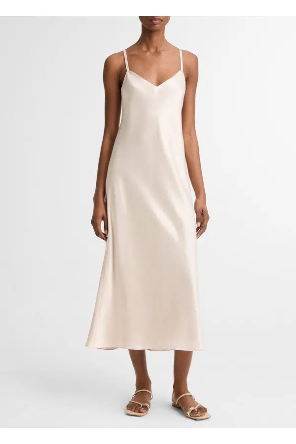 Vince Satin V-neck Slip Dress - White