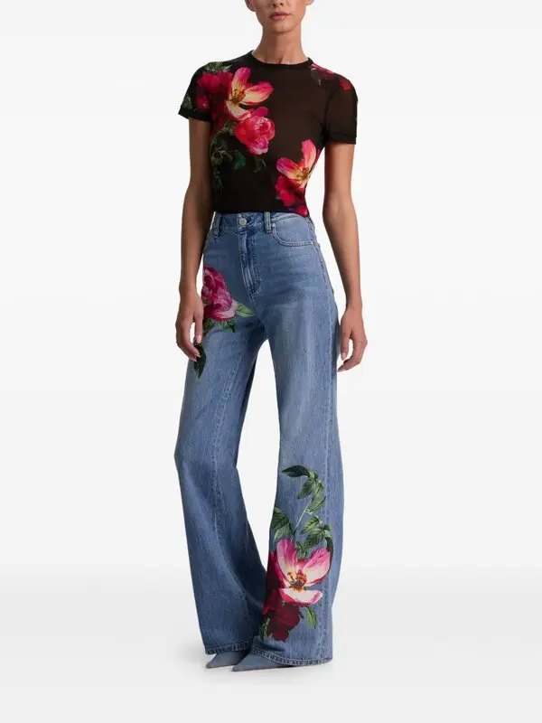 Alice + Olivia Embroidered Denim Jeans - Sky Blue